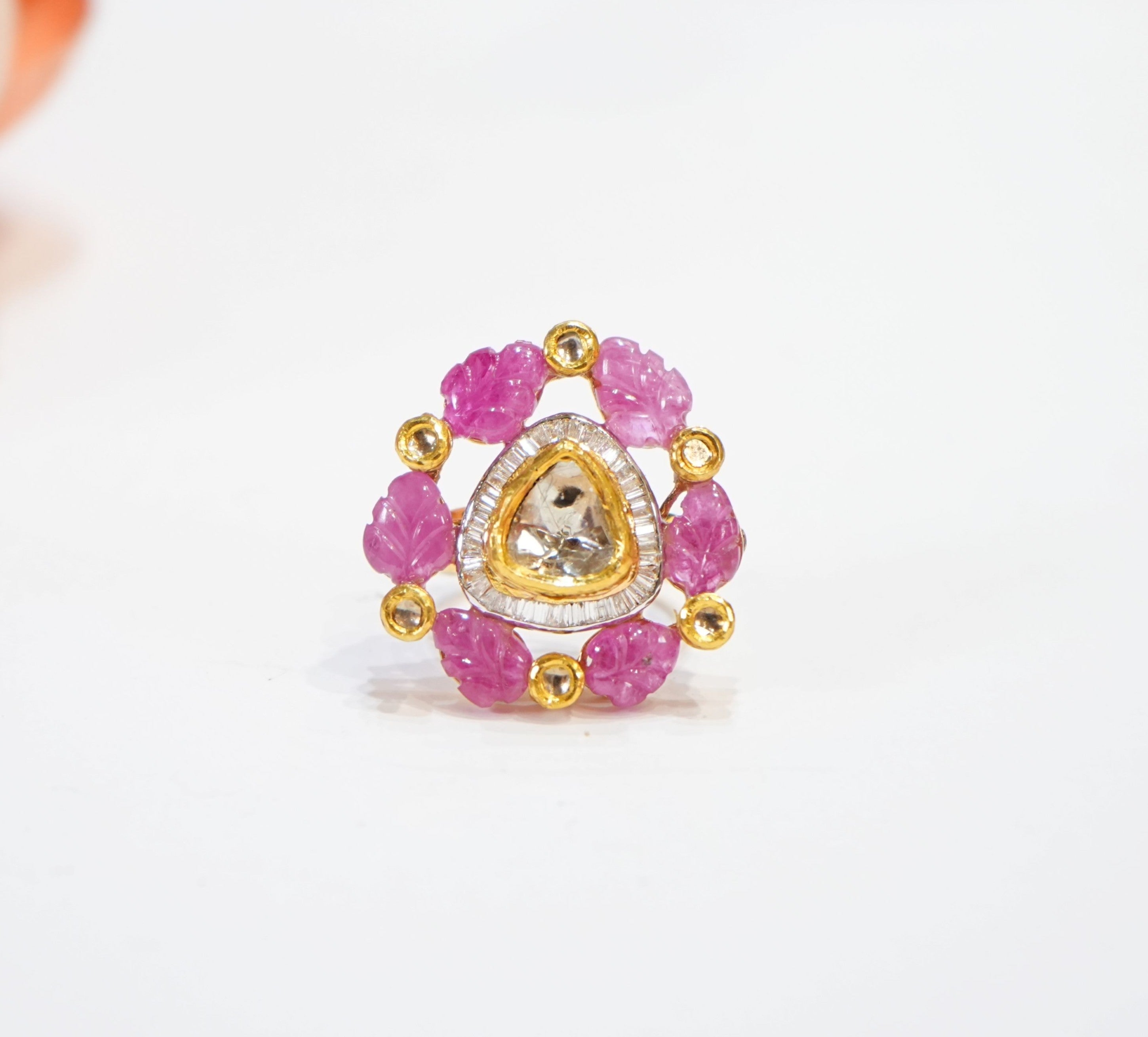 Gleaming Ruby Leaf Ring – Diamond Constellation